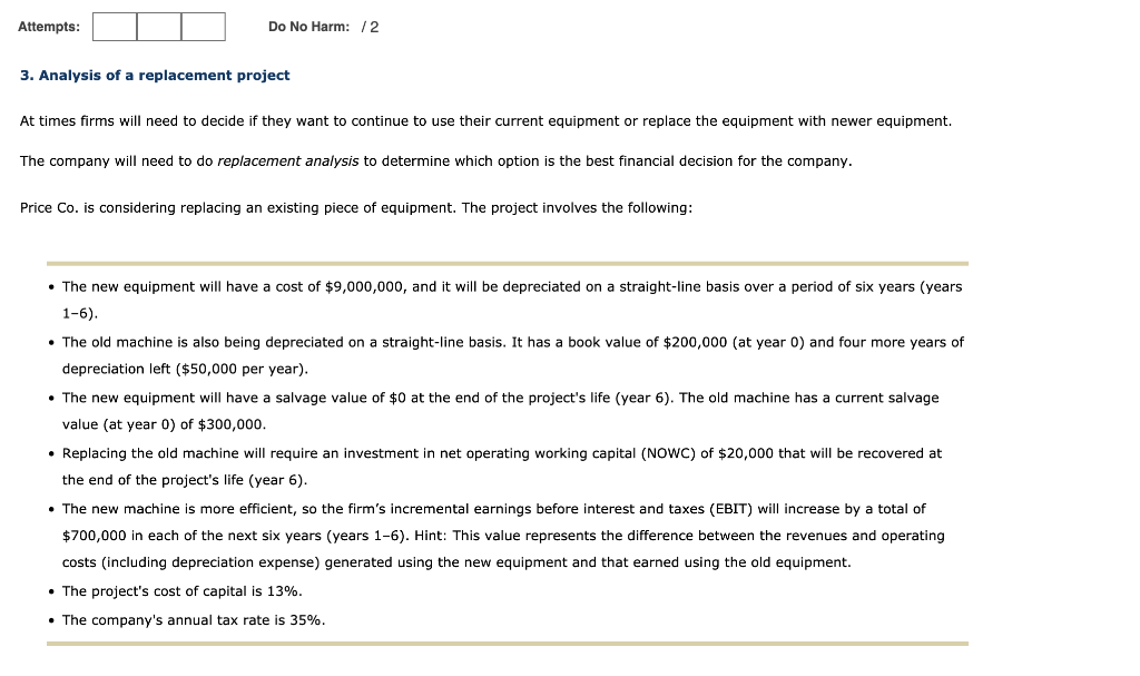 Solved Attempts: Do No Harm: 12 3. Analysis of a replacement | Chegg.com