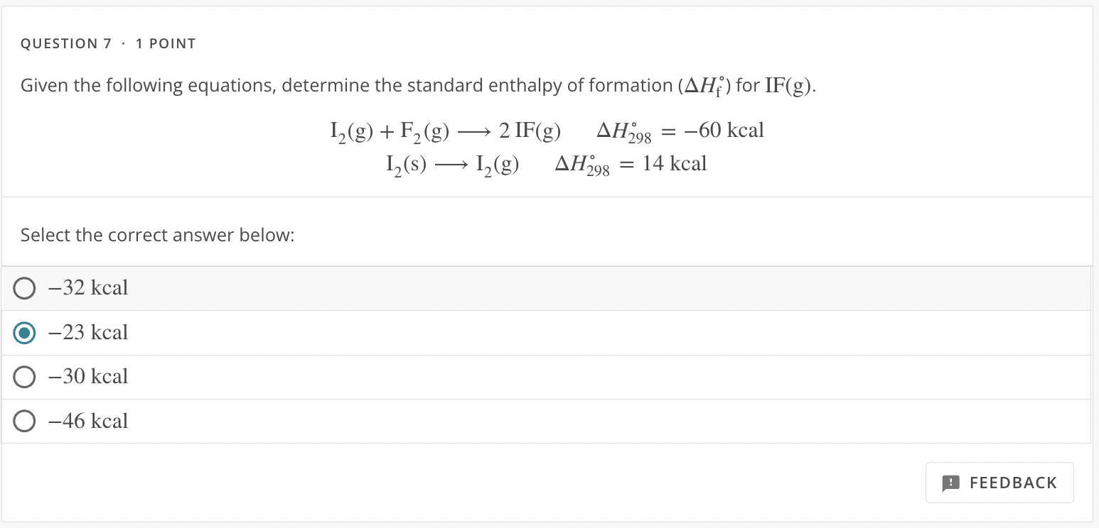 Solved QUESTION 7*1 POINTGiven the following equations, | Chegg.com Solved QUESTION 7*1 POINTGiven the following equations, | Chegg.com