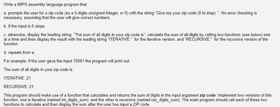 Solved Write a MIPS assembly language program that a. | Chegg.com