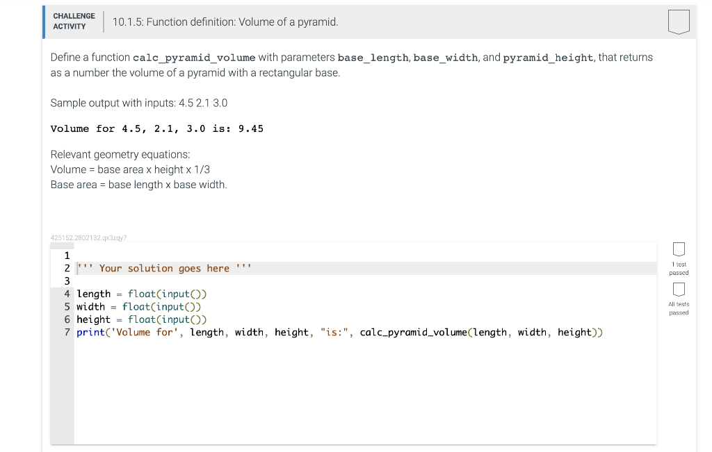  Solved Python Define A Function Calc pyramid volume With