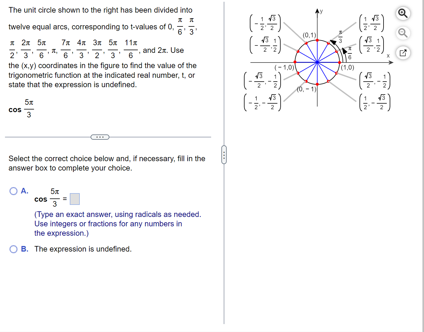 Solved The unit circle shown to the right has been divided | Chegg.com