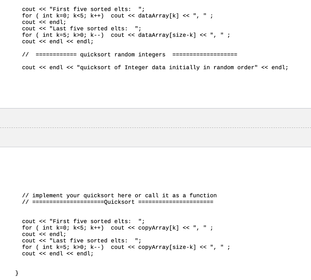 Solved cout « "First five sorted elts: "; for ( int | Chegg.com
