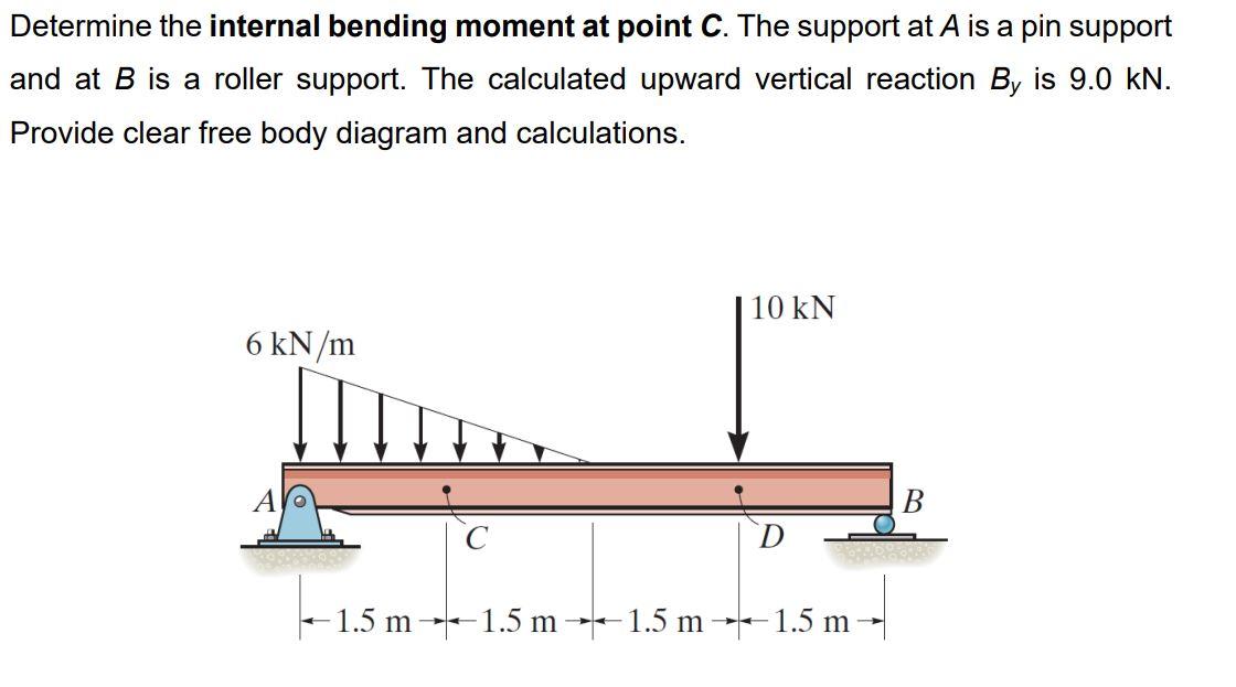 Solved Determine the internal bending moment at point C. The | Chegg.com
