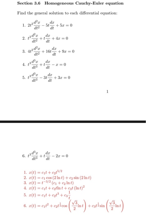 Solved Section 3.6 Homogeneous Cauchy-Euler equation Find | Chegg.com