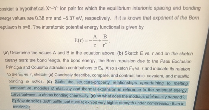 Solved onsider a hypothetical X-Y-ion pair for which the | Chegg.com