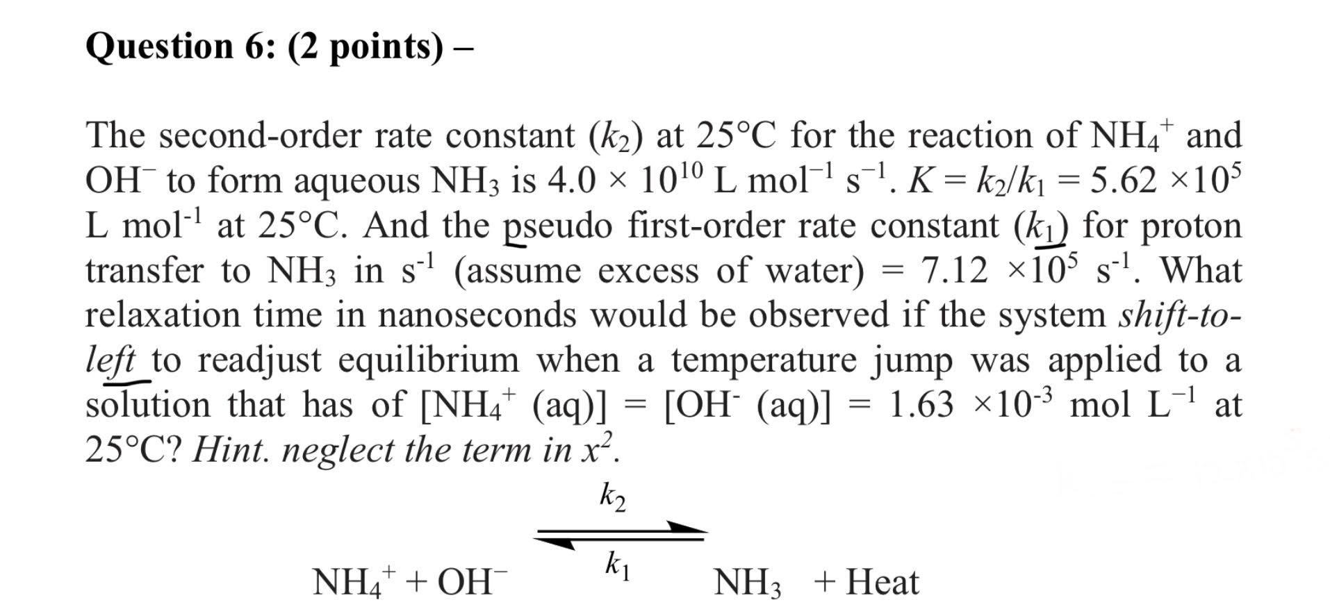 Solved The second-order rate constant (k2) at 25∘C for the | Chegg.com