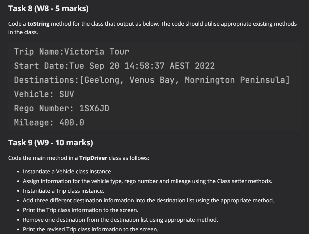 Solved Code the class shell and instance variables for trip. | Chegg.com