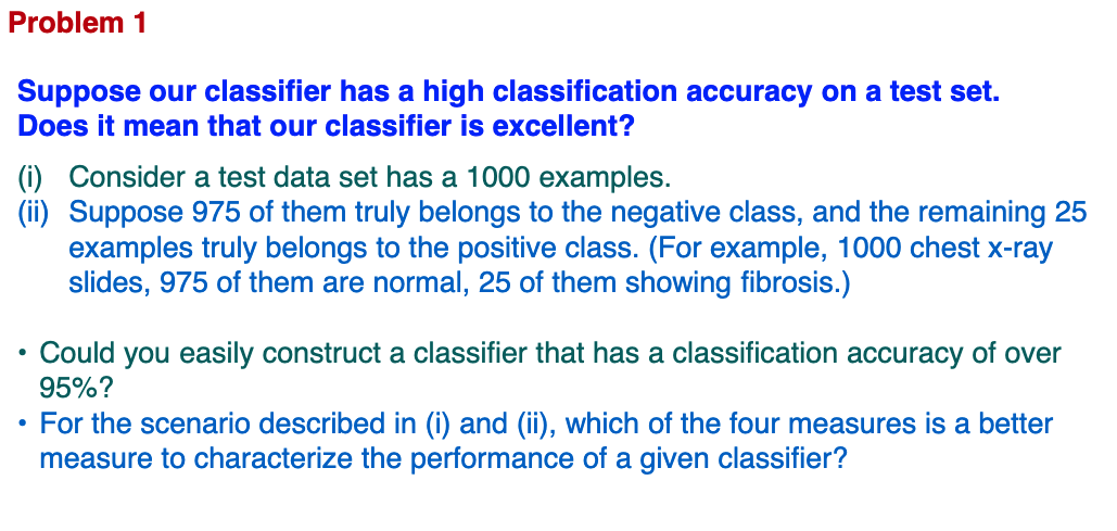 Solved Problem 1 Suppose our classifier has a high | Chegg.com
