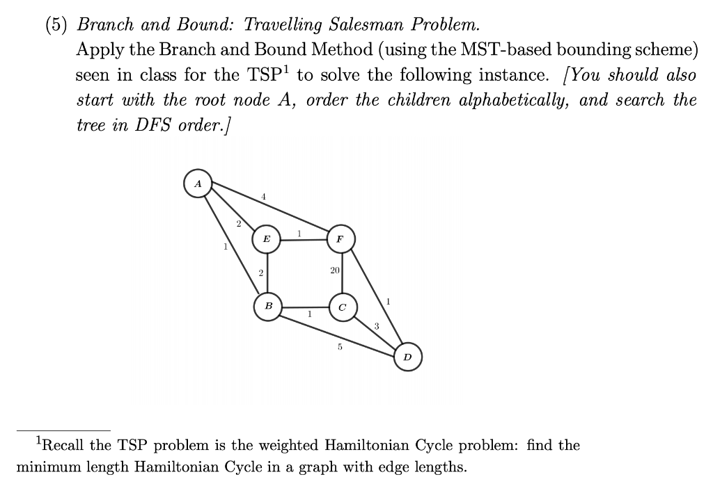Solved (5) Branch and Bound: Travelling Salesman Problem. | Chegg.com Solved (5) Branch and Bound: Travelling Salesman Problem. | Chegg.com