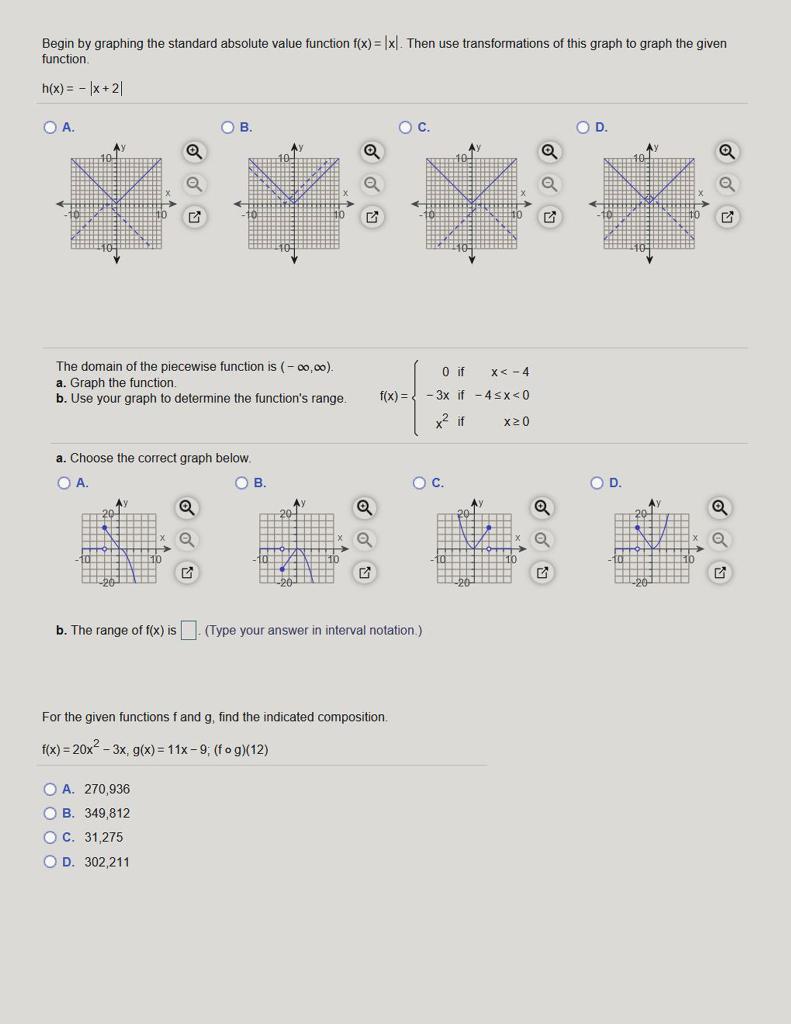 Solved Begin by graphing the standard absolute value | Chegg.com