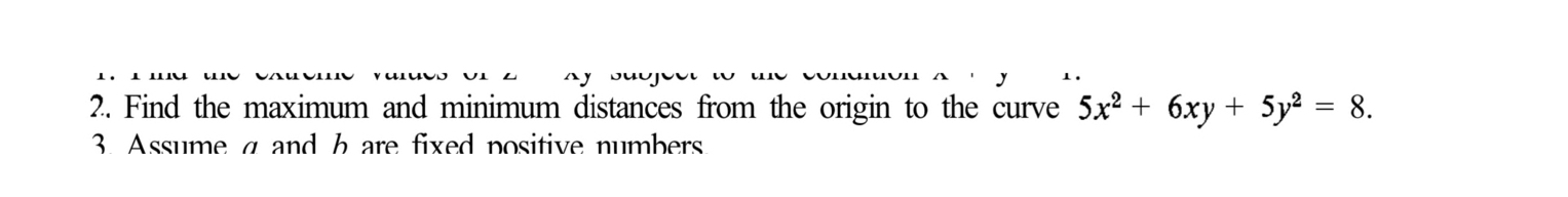 Solved 2. Find the maximum and minimum distances from the | Chegg.com
