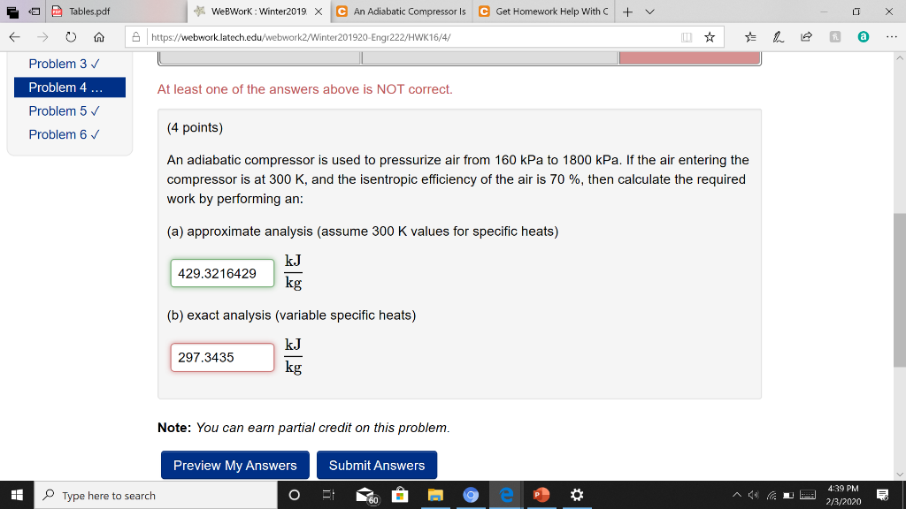 Solved WebWork: Winter2019 x C An Adiabatic Compressor is С | Chegg.com