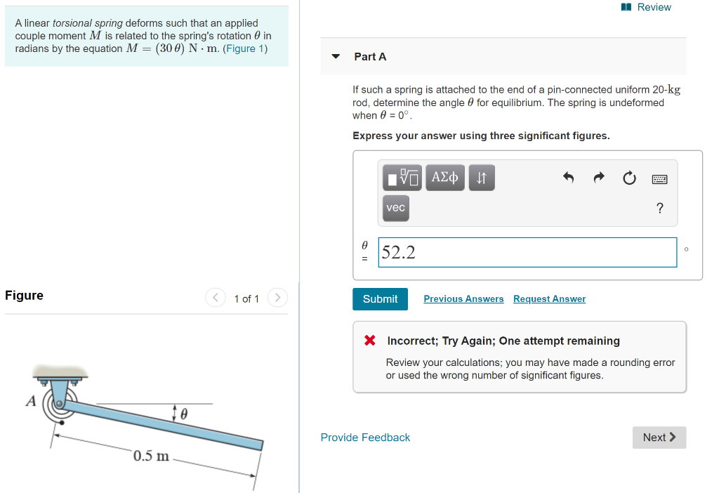 Solved A linear torsional spring deforms such that an | Chegg.com