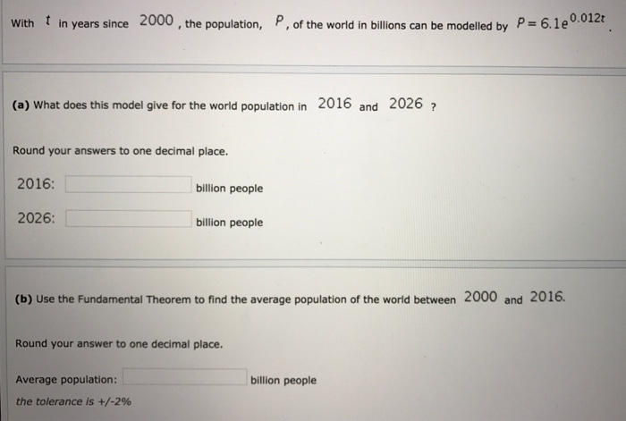 Solved With t in years since 2000, the population, P, of the | Chegg.com