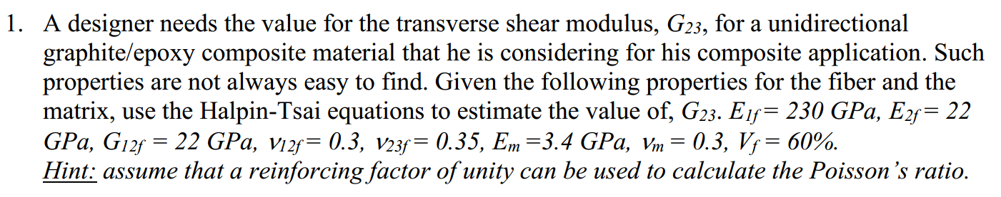 Solved 1. A designer needs the value for the transverse | Chegg.com