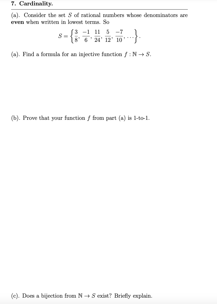 Solved 7. Cardinality. (a). Consider the set S of rational | Chegg.com