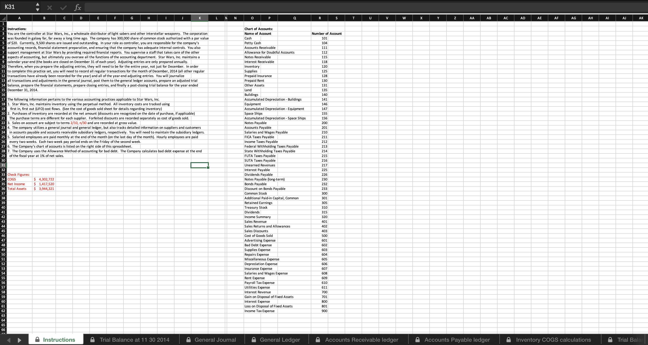 Solved Star Wars Practice SetFill out a General Ledger for | Chegg.com