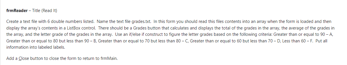 Solved frmReader - Title (Read It) Create a text file with 6 | Chegg.com