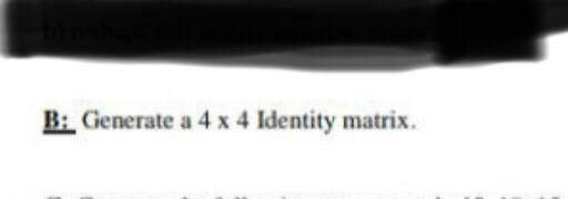 Solved B: Generate a 4 x 4 Identity matrix. | Chegg.com