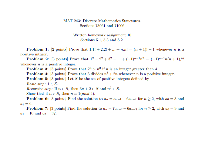 Solved MAT 243: Discrete Mathematics Structures. Sections | Chegg.com