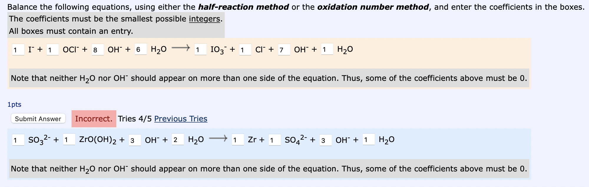 Solved Balance the following equations, using either the | Chegg.com