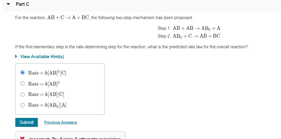 Solved v Part A The following three-step mechanism has been | Chegg.com