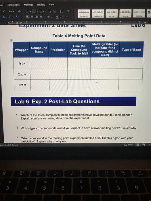 Solved Out References Mailings Review View Table 4 Melting