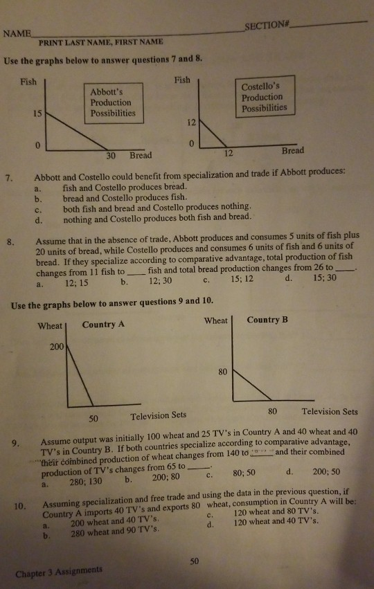 Solved NAME ,SECTION# PRINT LAST NAME, FIRST NAME Use the | Chegg.com