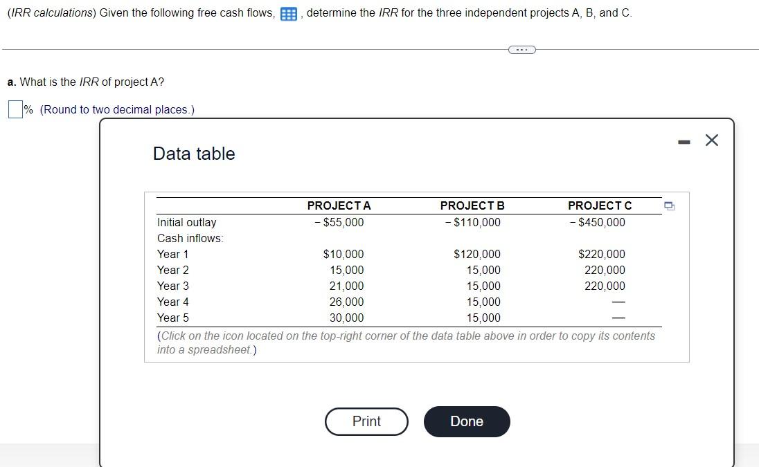 Solved (IRR calculations) Given the following free cash | Chegg.com