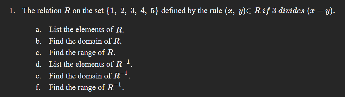 Solved 1. The relation R on the set {1,2,3,4,5} defined by | Chegg.com