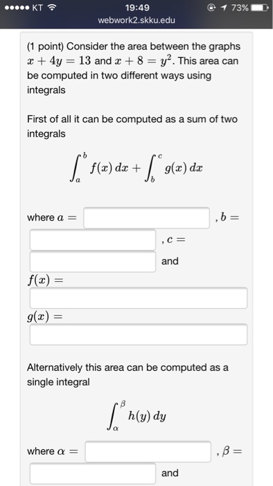 Solved Consider the area between the graphs x + 4y = 13 and | Chegg.com