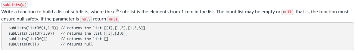 Solved subLists(a) Write a function to build a list of | Chegg.com