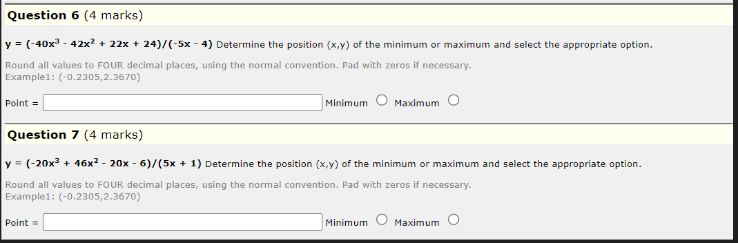 Solved y=(−40x3−42x2+22x+24)/(−5x−4) Determine the position | Chegg.com