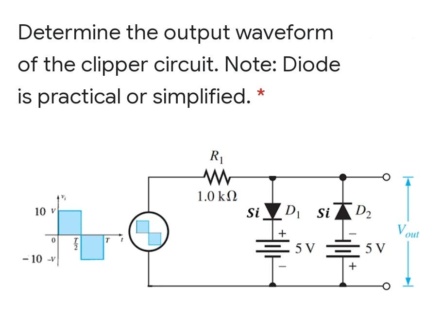 Solved Determine the output waveform of the clipper circuit. | Chegg.com