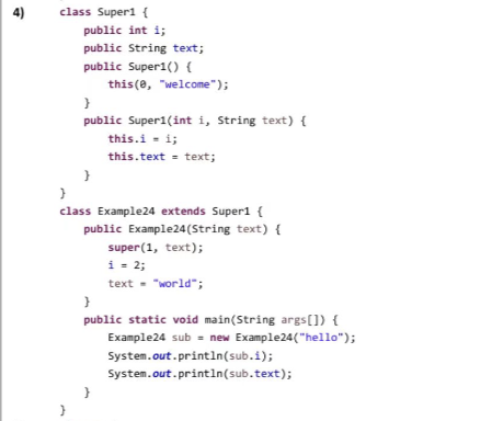 Solved 4) class Superi { public int i; public String text; | Chegg.com