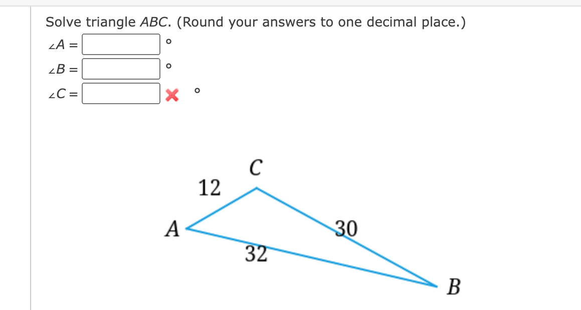Solved Solve triangle ABC. (Round your answers to one | Chegg.com