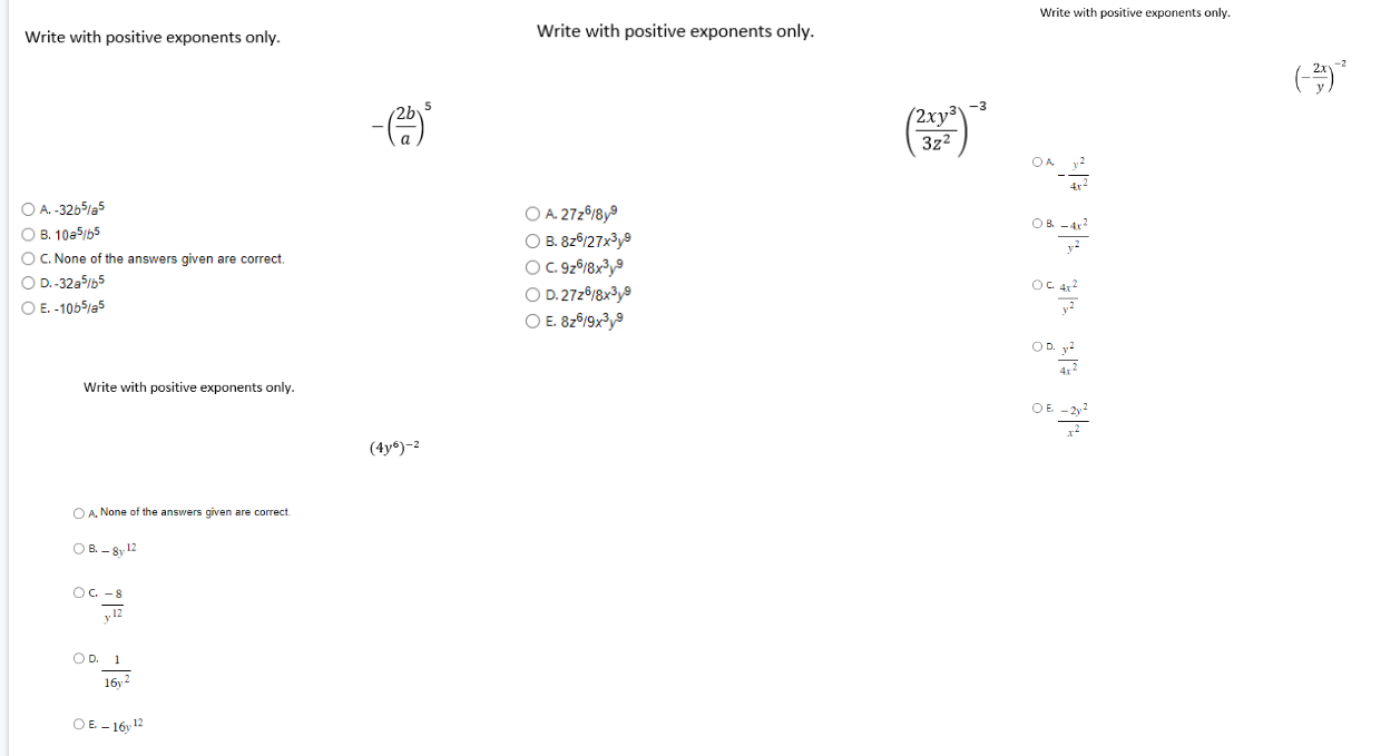 Solved Write with positive exponents only. Write with | Chegg.com