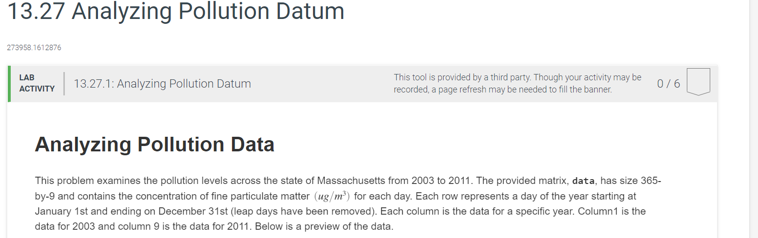 Solved 13 27 Analyzing Pollution Datum 273958 1612876 Lab