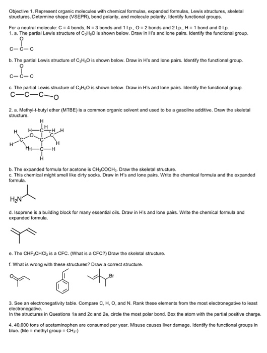 Solved Objective 1. Represent organic molecules with | Chegg.com