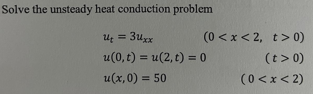 Solved Solve the unsteady heat conduction problem Ut=3uxx (0 | Chegg.com