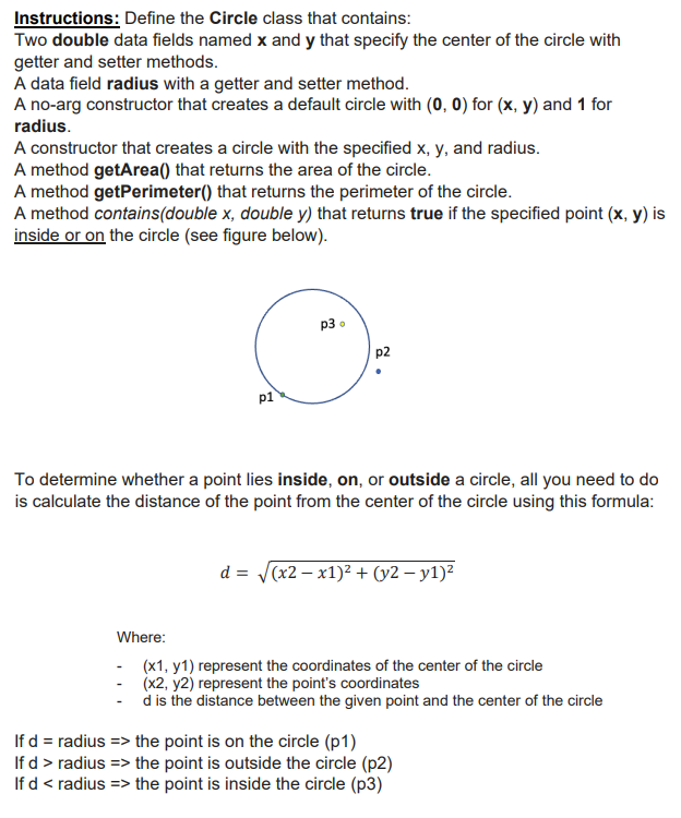 Solved Instructions: Define the Circle class that contains: | Chegg.com