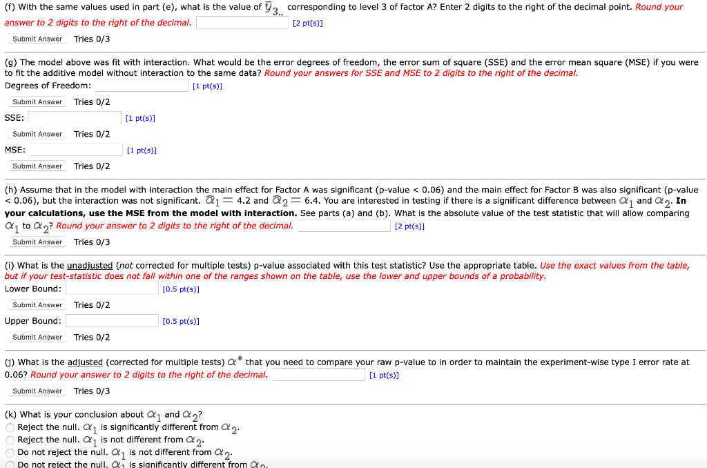 Solved A two-way analysis of variance model with interaction | Chegg.com