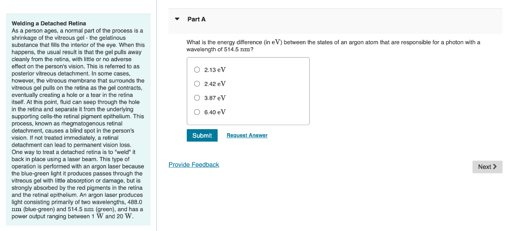 Solved Welding a Detached Retina Part A As a person ages, a | Chegg.com