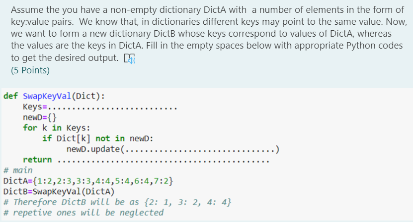 Solved Assume the you have a non-empty dictionary DictA with | Chegg.com