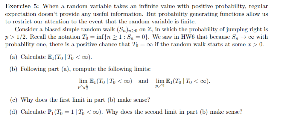 Exercise 5: When a random variable takes an infinite | Chegg.com
