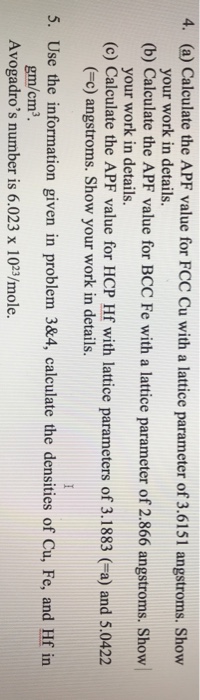 Solved 4 A Calculate The Apf Value For Fcc Cu With A