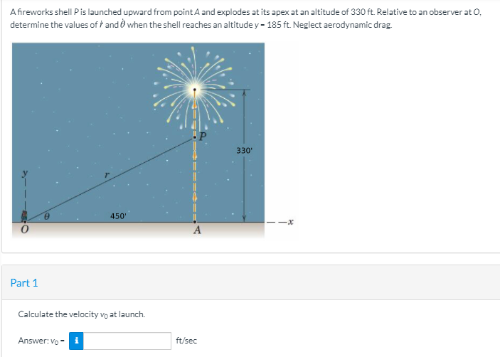 Solved A fireworks shell Pis launched upward from point A | Chegg.com