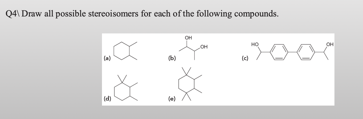 Solved Q4 ﻿Draw all possible stereoisomers for each of the | Chegg.com
