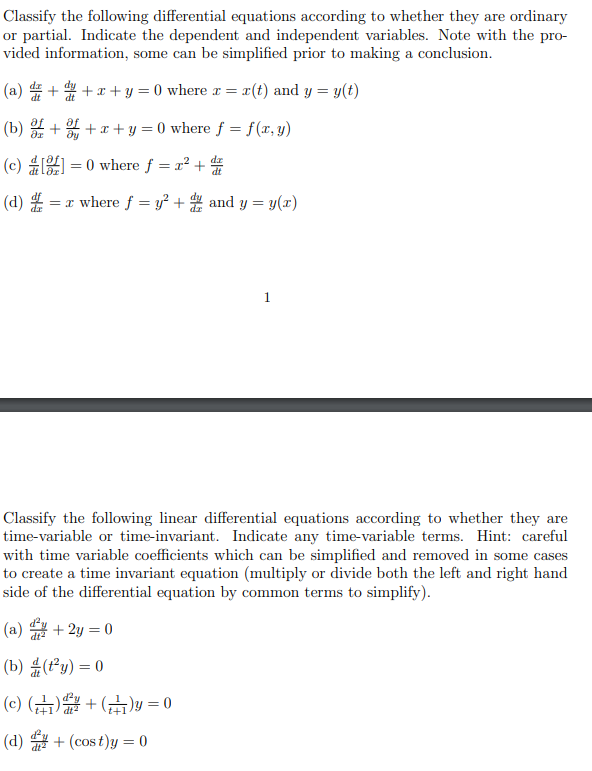 Solved Classify the following differential equations | Chegg.com
