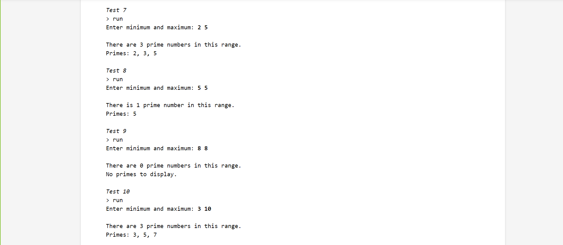 Solved User in put is in bold: Test 1 > run Enter minimum | Chegg.com